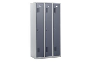 4061753006417 - eurokraft basic Garderobenschrank Breite 900 mm 3 Abteile à 298 mm mit Vorhängeschlossvorrichtung Korpus lichtgrau   Türen basaltgrau