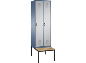 4056211610589 - EVOLO Garderobenschrank mit Sitzbank 2 Abteile Abteilbreite 300 mm fernblau   weißaluminium