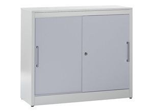 4250633324660 - mauser Schiebetürschrank Sideboard mit 2 Fachböden HxBxT 1040 x 1200 x 420 mm lichtgrau   weißaluminium