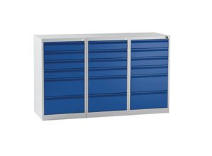 4061753004307 - eurokraft basic Schubladenschrank Stahl HxBxT 900 x 1500 x 500 mm 18 Schubladen Schubladen enzianblau