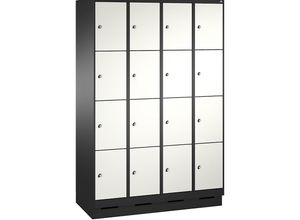 4056211575352 - EVOLO Fächerschrank mit Sockel 4 Abteile je 4 Fächer Abteilbreite 300 mm schwarzgrau   verkehrsweiß