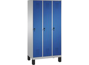 4059096701045 - EVOLO Garderobenschrank mit Füßen 3 Abteile Abteilbreite 300 mm weißaluminium   enzianblau