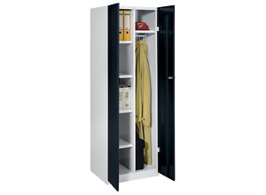 4250618228242 - Stahlschrank Breite 600 mm 4 Böden 1 Garderobe Türen tiefschwarz