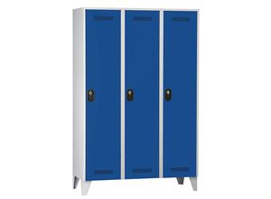 4250618246475 - Garderobenschrank Fachhöhe 1700 mm HxBxT 1850 x 1200 x 500 mm Abteilbreite 400 mm Korpus-   Türfarbe Lichtgrau   Enzianblau