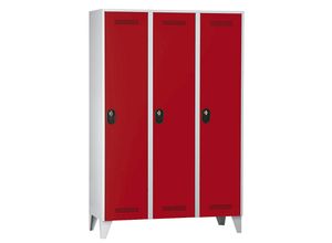 4250618246468 - Garderobenschrank Fachhöhe 1700 mm HxBxT 1850 x 1200 x 500 mm Abteilbreite 400 mm Korpus-   Türfarbe Lichtgrau   Feuerrot