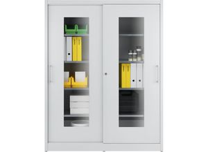 4250633323748 - mauser Sichtfenster-Schiebetürschrank mit 2 x 4 Fachböden HxB 1950 x 1500 mm Tiefe 500 mm Türfarbe Lichtgrau