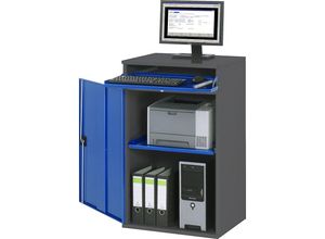 4040376921024 - Computer-Arbeitsstation Schrankgehäuse mit 1 Ausziehboden Breite 650 mm anthrazit   enzianblau