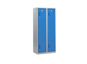 4061753005724 - eurokraft basic Garderobenschrank Breite 800 mm 2 Abteile à 398 mm mit Zylinderschloss Korpus lichtgrau Türen lichtblau