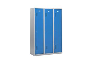 4061753005755 - eurokraft basic Garderobenschrank Breite 1200 mm 3 Abteile à 398 mm mit Zylinderschloss Korpus lichtgrau Türen lichtblau