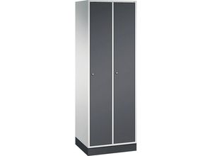 4055404427287 - C+P Garderobenschrank Intro H1950xB620xT490mm Korpus Lichtgrau Türen Schwarzgrau Abteile 2 Abteilbreite 300 Fächer 2 Zylinderschloss