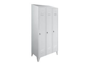 4250618240114 - Stahlschrank mit Schrägdach Abteile schrankhoch Gesamtbreite 900 mm 3 Abteile lichtgrau RAL 7035