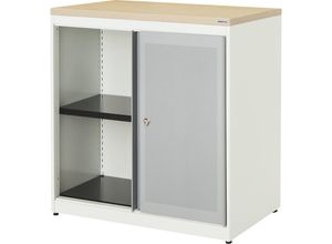 4250633331422 - mauser Schiebetürenschrank akustisch wirksam Kunststoffplatte HxBxT 830 x 800 x 432 mm 1 Fachboden reinweiß   weißaluminium   Ahorn