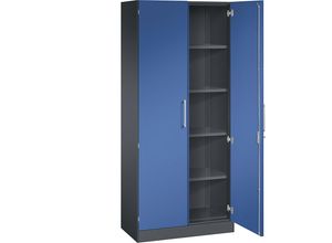 4059369536909 - Flügeltürenschrank ASISTO Höhe 1980 mm Breite 800 mm 4 Fachböden schwarzgrau enzianblau