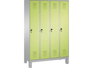 4056211616383 - EVOLO Garderobenschrank mit Füßen 4 Abteile Abteilbreite 300 mm weißaluminium   viridingrün