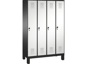 4056211278253 - EVOLO Garderobenschrank mit Füßen 4 Abteile Abteilbreite 300 mm schwarzgrau   lichtgrau