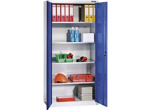 4061753008824 - eurokraft pro Flügeltürschrank aus Stahlblech HxBxT 1950 x 950 x 500 mm 4 Fachböden lichtgrau RAL 7035   enzianblau RAL 5010