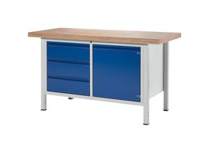 4040376151865 - Werkbank Gestellbauweise 3 Schubladen 1 Tür Plattenbreite 1500 mm enzianblau