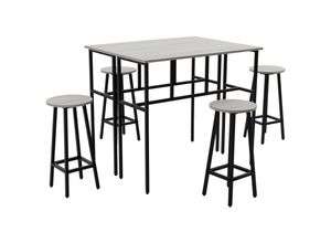 4251774960700 - Bartisch-Set mit 4 Hockern schwarz grau 100L x 40B x 90H cm bartisch-set frühstückstisch bartisch barstuhl barhocker