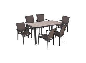 4041908125385 - 7-tlg Tischgruppe RANA Set Garten Sitzgruppe Outdoor Grau Metall Polster Möbel