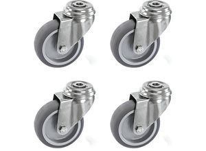 4251260104878 - Set aus thermoplastischen Gummireifen Gehäuse Edelstahl mit Rückenloch 4 Lenkrollen Rad-Ø x Breite 50 x 19 mm Proroll