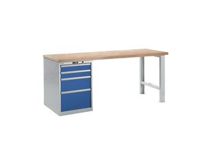 7612269031188 - LISTA Werkbank im Baukastensystem Höhe 840 mm Unterstellschrank 4 Schubladen enzianblau Tischbreite 2000 mm