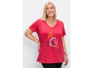 4063137001148 - Große Größen Funktionsshirt mit V-Ausschnitt und Frontdruck magenta Gr60 62