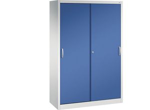 4057706962947 - ACURADO Schiebetürenschrank 3 Fachböden 2 Schließfächer HxBxT 1950 x 1200 x 500 mm lichtgrau   enzianblau