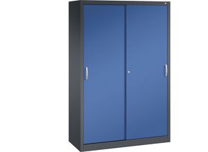 4063332002919 - ACURADO Schiebetürenschrank 3 Fachböden 2 Schließfächer HxBxT 1950 x 1200 x 500 mm schwarzgrau   enzianblau