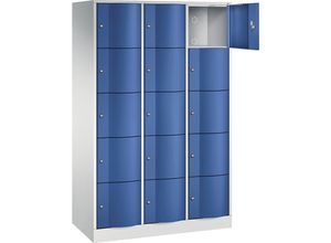 4050646506547 - RESISTO Schließfachschrank HxBxT 1950 x 1150 x 540 15 Fächer lichtgrau RAL 7035   enzianblau RAL 5010