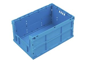 4250685119306 - Faltbox aus Polypropylen Volumen 63 l blau geschlossen mit stirnseitiger Entnahmeöffnung