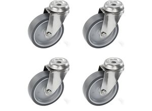 4251260104960 - Set aus thermoplastischen Gummireifen Gehäuse Edelstahl mit Rückenloch 4 Lenkrollen Rad-Ø x Breite 100 x 32 mm Proroll