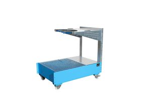 4052462067264 - Fahrbare Auffangwanne mit Lochplattenkonsole für 1 x 200-l-Fass LxBxH 1450 x 800 x 1195 mm lackiert lichtblau ab 5 Stk kaiserkraft