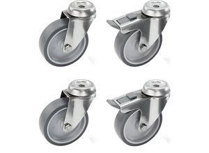 4251260105011 - Set aus thermoplastischen Gummireifen Gehäuse Edelstahl mit Rückenloch 4 Lenkrollen davon 2 mit Doppelstopp Rad-Ø x Breite 125 x 32 mm Proroll