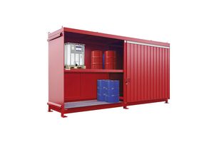 4052462053632 - Regalcontainer Typ CEN 59-2 IBC 2 Fachebenen Schiebetor 2000 l B 6245 x T 1550 x H 3465 mm feuerrot RAL 3000