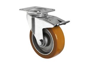 4260390225797 - CASCOO Lenkrolle AAU5 mit Totalfeststeller Rad-ø 100 mm x B 40 mm Aluminium-Felge Polyurethan-Lauffläche braun Doppelkugellager bis 250 kg