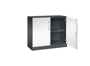 4062084798521 - Flügeltürenschrank ASISTO Höhe 897 mm Breite 1000 mm 1 Fachboden schwarzgrau verkehrsweiß