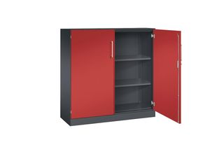 4062084798149 - Flügeltürenschrank ASISTO Höhe 1292 mm Breite 1200 mm 2 Fachböden schwarzgrau feuerrot