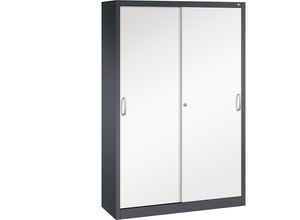 4063332001578 - ACURADO Schiebetürenschrank 3 Fachböden 2 Schließfächer HxBxT 1950 x 1200 x 400 mm schwarzgrau   verkehrsweiß