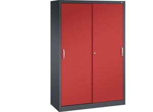 4063332002902 - ACURADO Schiebetürenschrank 3 Fachböden 2 Schließfächer HxBxT 1950 x 1200 x 500 mm schwarzgrau   feuerrot