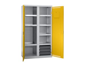 4031068146795 - Umweltschrank mit Türlochung HxBxT 1800 x 1000 x 500 mm 7 Wannenböden lichtgrau   signalgelb