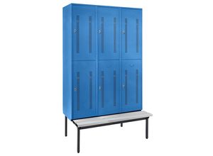 4250618236308 - Halbhoher Garderobenschrank mit Sitzbankuntergestell 400 mm 6 Fächer Lochblech lichtblau