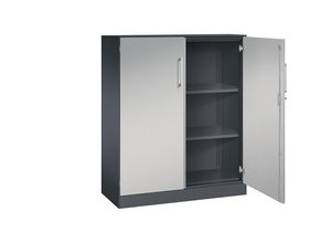 4060061145962 - Flügeltürenschrank ASISTO Höhe 1292 mm Breite 1000 mm 2 Fachböden schwarzgrau weißaluminium