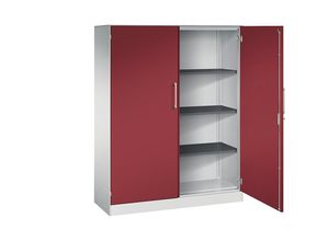 4062084797630 - Flügeltürenschrank ASISTO Höhe 1617 mm Breite 1200 mm 3 Fachböden lichtgrau rubinrot