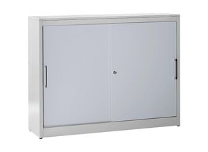 4250633324721 - mauser Schiebetürschrank Sideboard 4 Fachböden Mitteltrennwand HxBxT 1240 x 1600 x 420 mm lichtgrau   weißalu