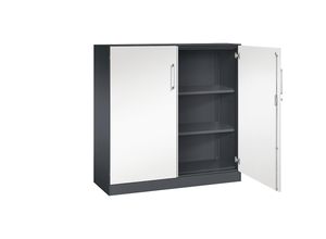 4062084628941 - Flügeltürenschrank ASISTO Höhe 1292 mm Breite 1200 mm 2 Fachböden schwarzgrau verkehrsweiß