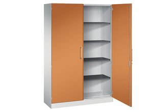 4059369533557 - Flügeltürenschrank ASISTO Höhe 1980 mm Breite 1200 mm 4 Fachböden lichtgrau gelborange