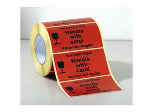 4260270821842 - Warnetiketten 1000 Stk je Rolle Aufdruck Vorsicht Glas ratioform