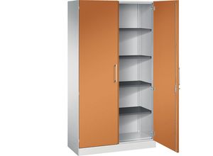 4051803251416 - Flügeltürenschrank ASISTO Höhe 1980 mm Breite 1000 mm 4 Fachböden lichtgrau gelborange