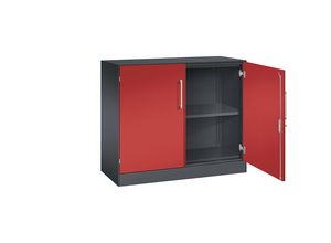 4062084798552 - Flügeltürenschrank ASISTO Höhe 897 mm Breite 1000 mm 1 Fachboden schwarzgrau feuerrot