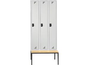 4061753010506 - eurokraft pro Mehrzweck- und Garderobenschrank mit Sitzbank 3 Abteile Breite 1200 mm Türen lichtgrau